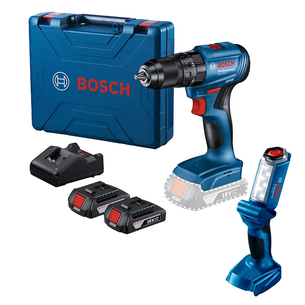 Taladro inalambrico 18V BOSCH GSB 185-LI + PERCUCION / Gratis Lampara GLI 18V-300 / BOSCH-12-D-1 ...